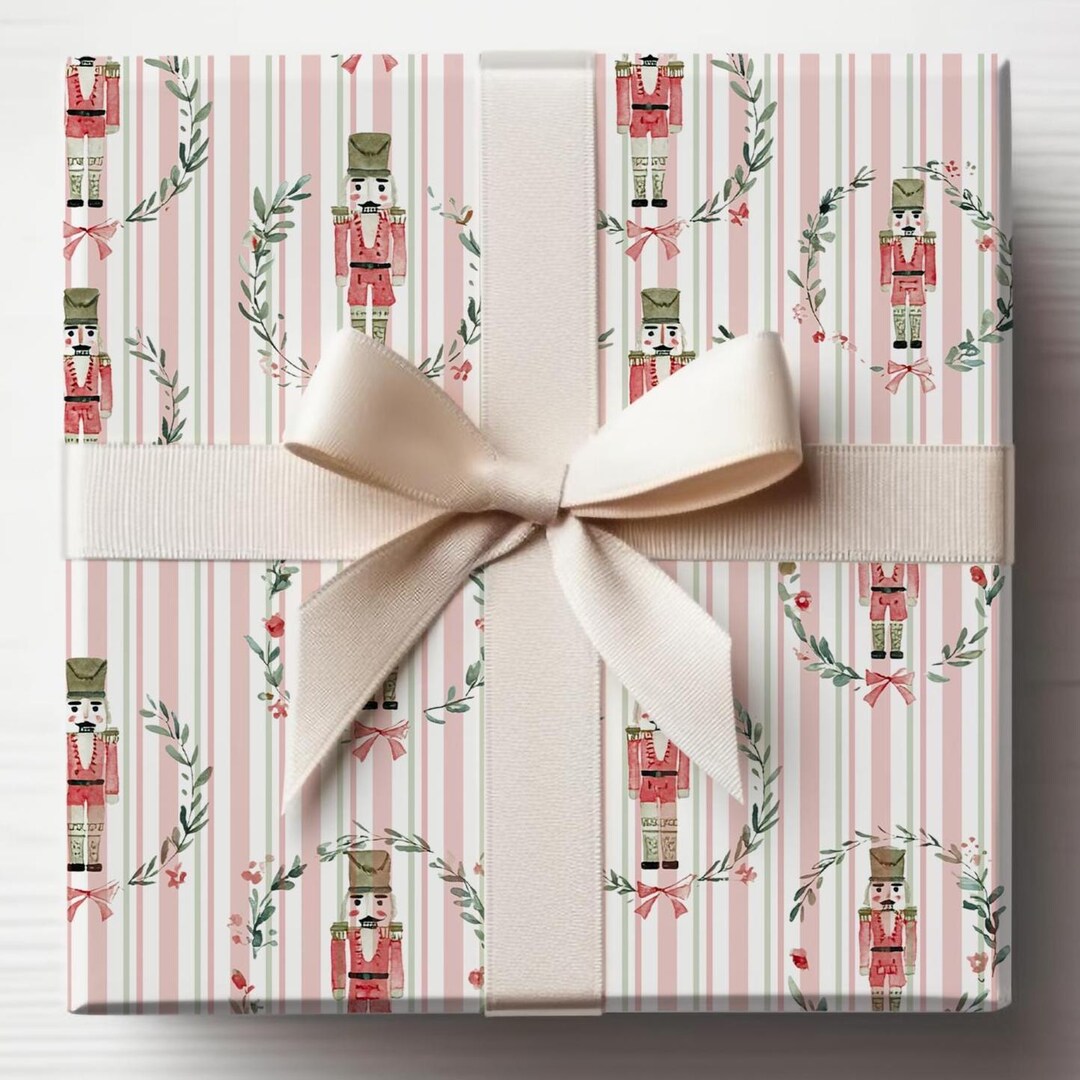 Striped Watercolor Nutcracker Christmas Wrapping Paper, Classic ...