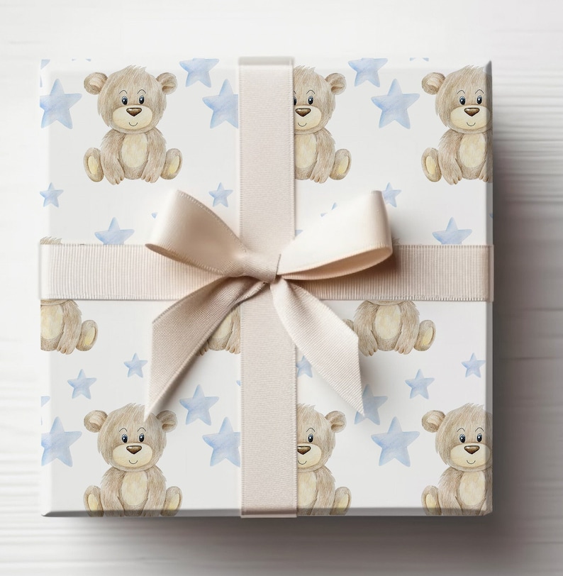 Teddy Bear Wrapping, Baby Boy Wrapping Paper, Teddy Gift Wrap, Baby ...