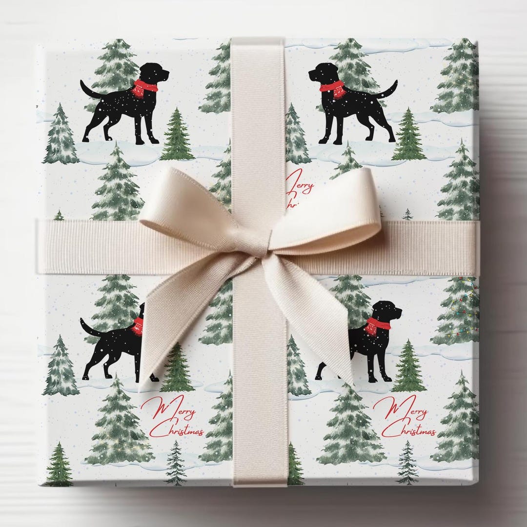 Christmas Snowy Black Dog Labrador Retriever Christmas Wrapping Paper ...