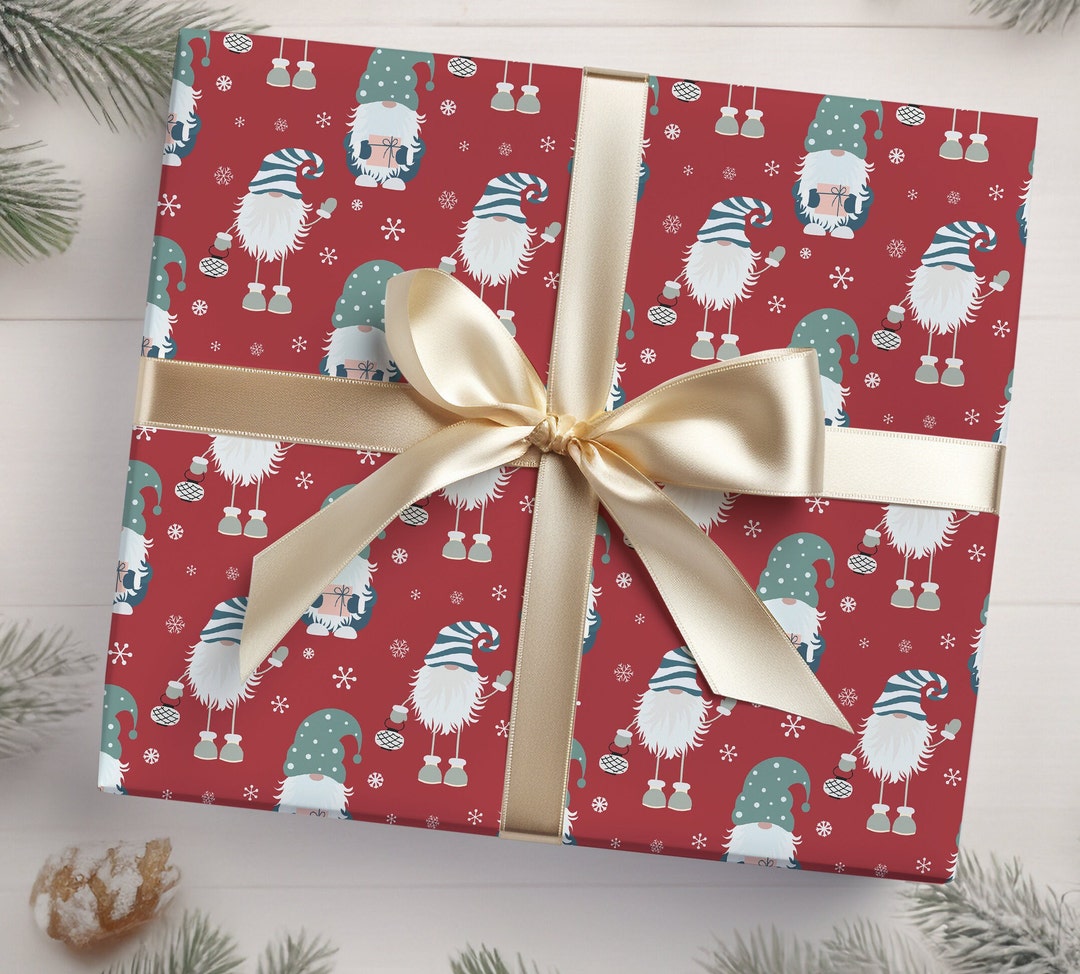 Christmas Gnome Gift Wrap, Merry Christmas Wrapping Paper, Vintage Gift ...
