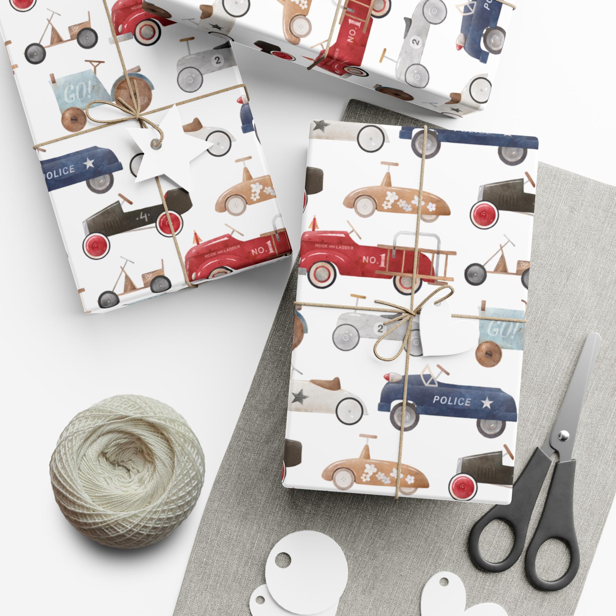 Retro Pedal Cars Wrapping Paper: Kids Birthday, Baby Shower, Usa-made ...