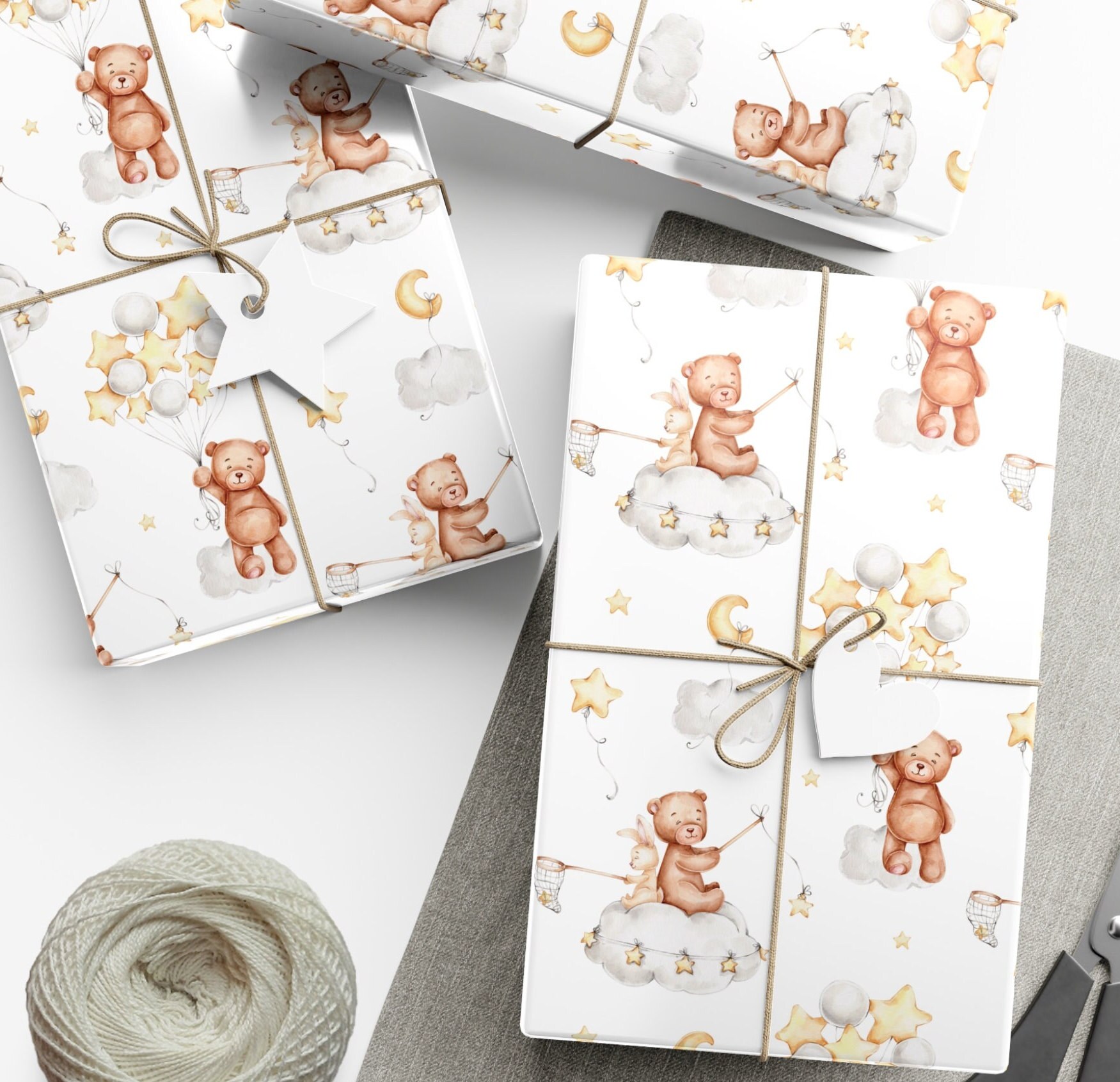 Sweet Dreams Teddy Wrapping Paper, Baby Shower Wrapping Paper, Baby ...