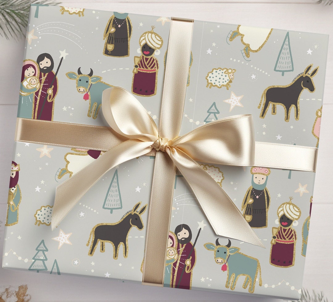 Christmas Nativity Gift Wrap, Merry Christmas Wrapping Paper, Christmas ...