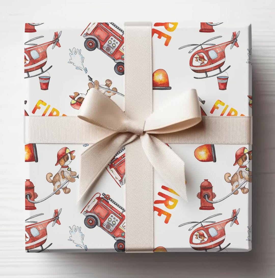 Fire Department Birthday Wrapping Paper, Fire Truck Gift Wrap Roll ...