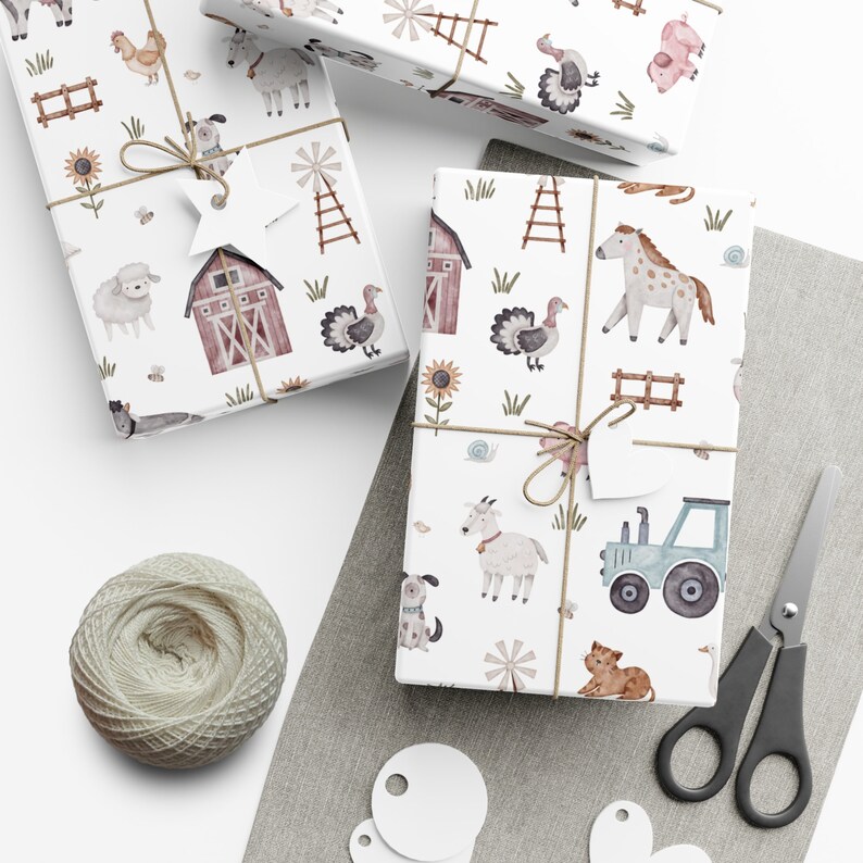 Farm Animals Wrapping Paper, Gift Wrap, Farm Birthday Party - Etsy