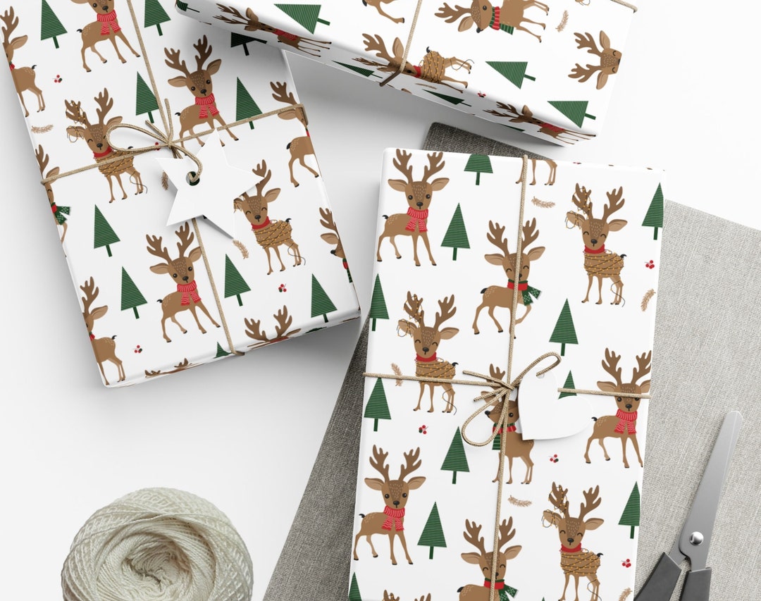 Reindeer Christmas Wrapping Paper, Christmas Wrapping Paper, Holiday ...