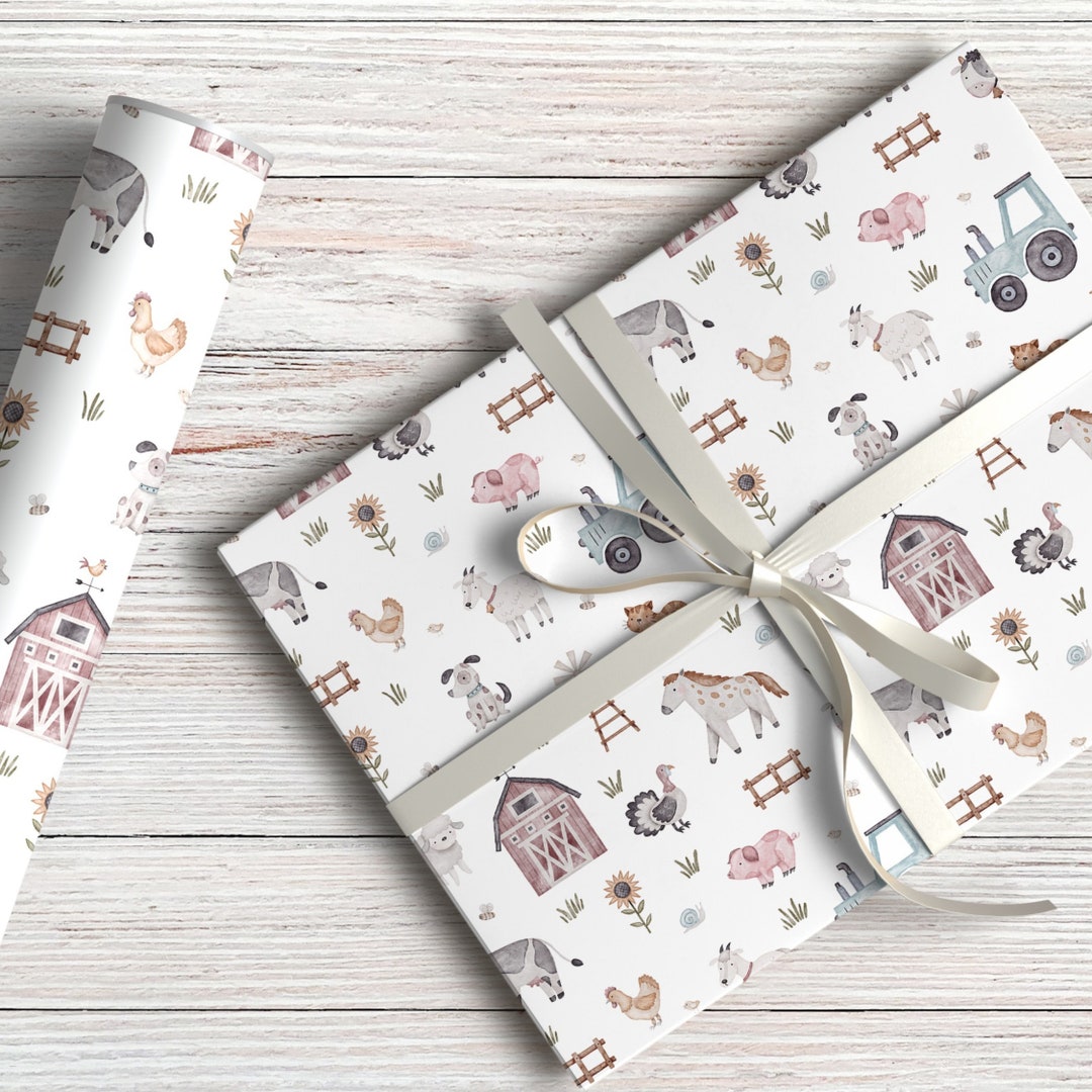 Farm Animals Wrapping Paper, Gift Wrap, Farm Birthday Party - Etsy