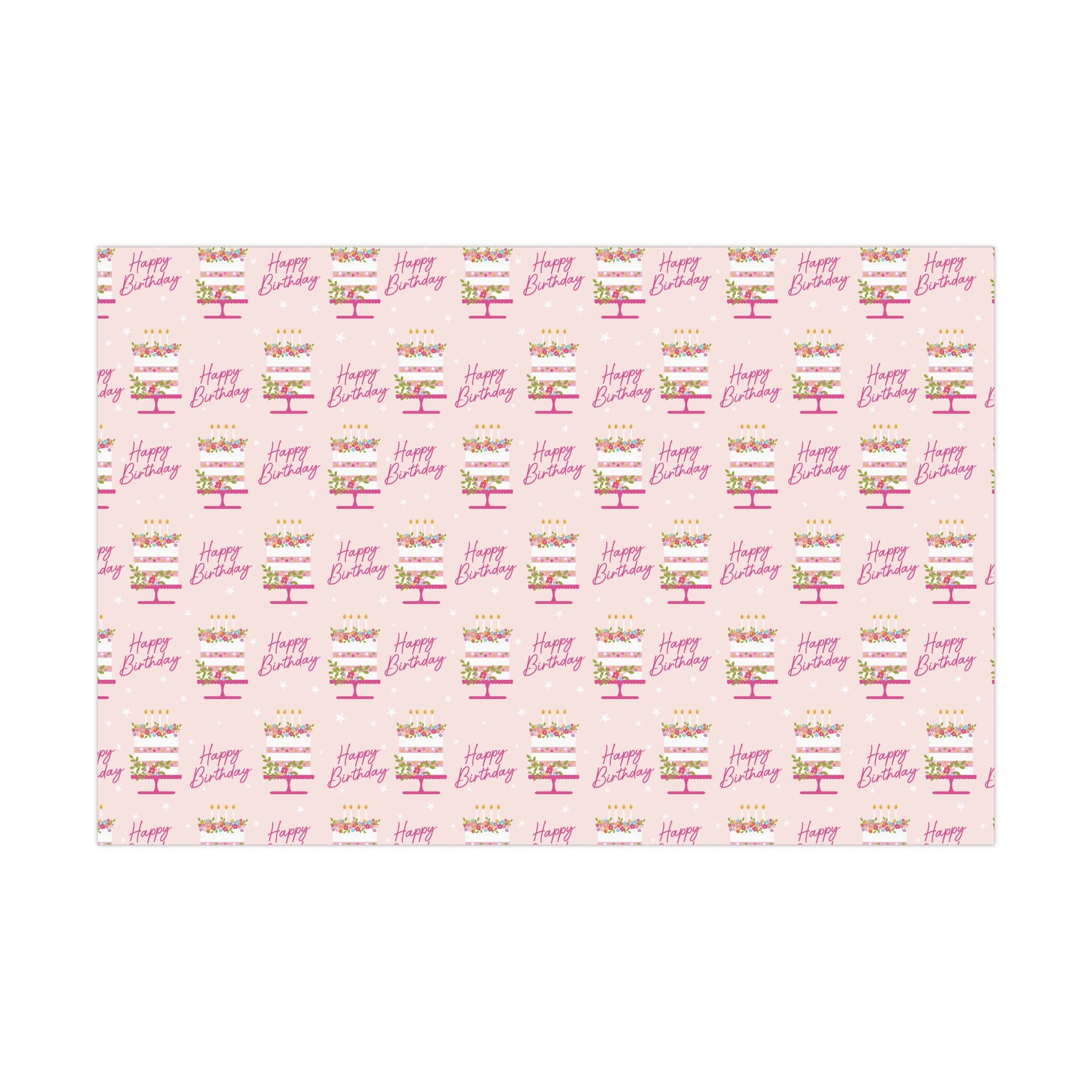 Happy Birthday Wrapping Paper, Pink Cake Birthday Gift Wrap, Wrapping ...