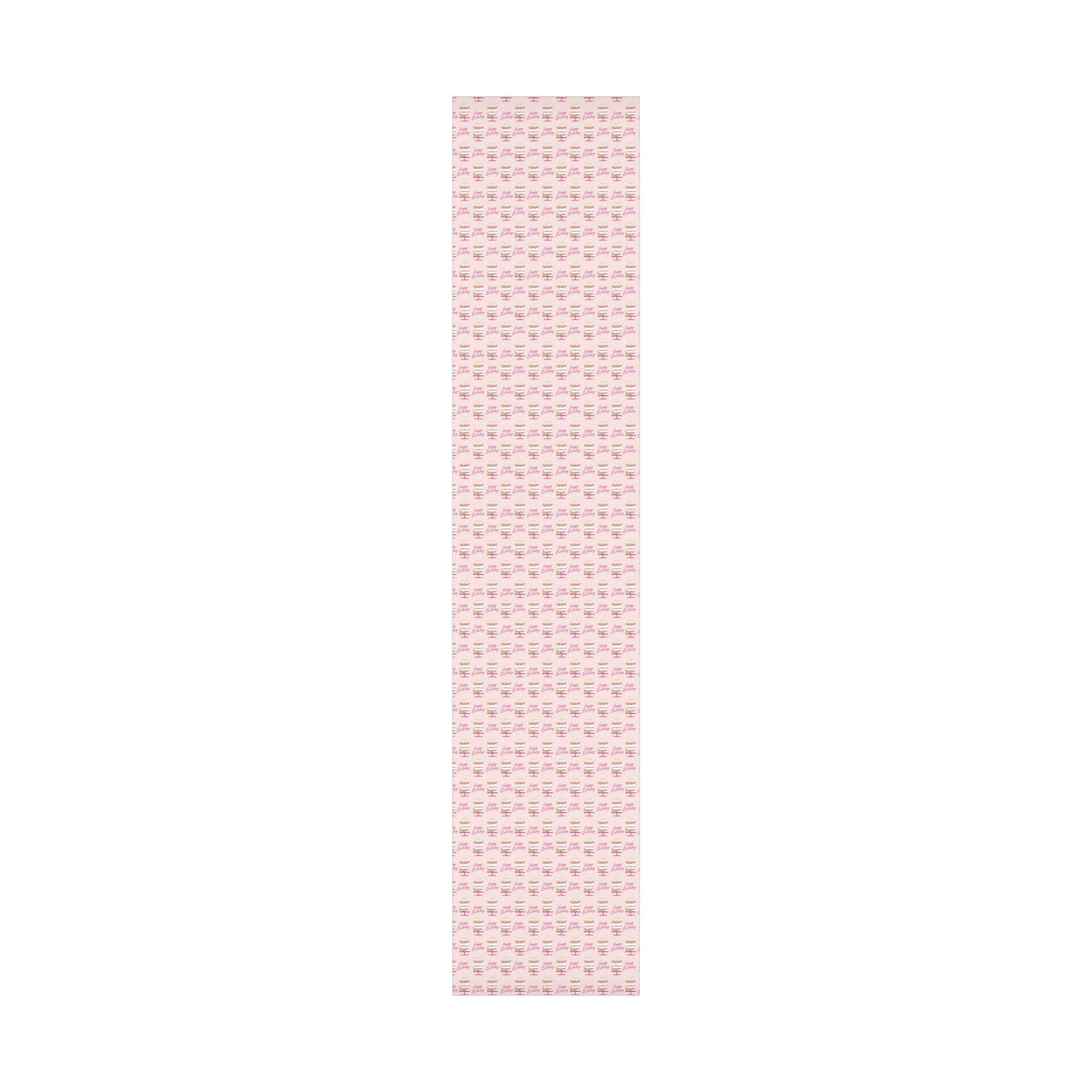 Happy Birthday Wrapping Paper, Pink Cake Birthday Gift Wrap, Wrapping ...