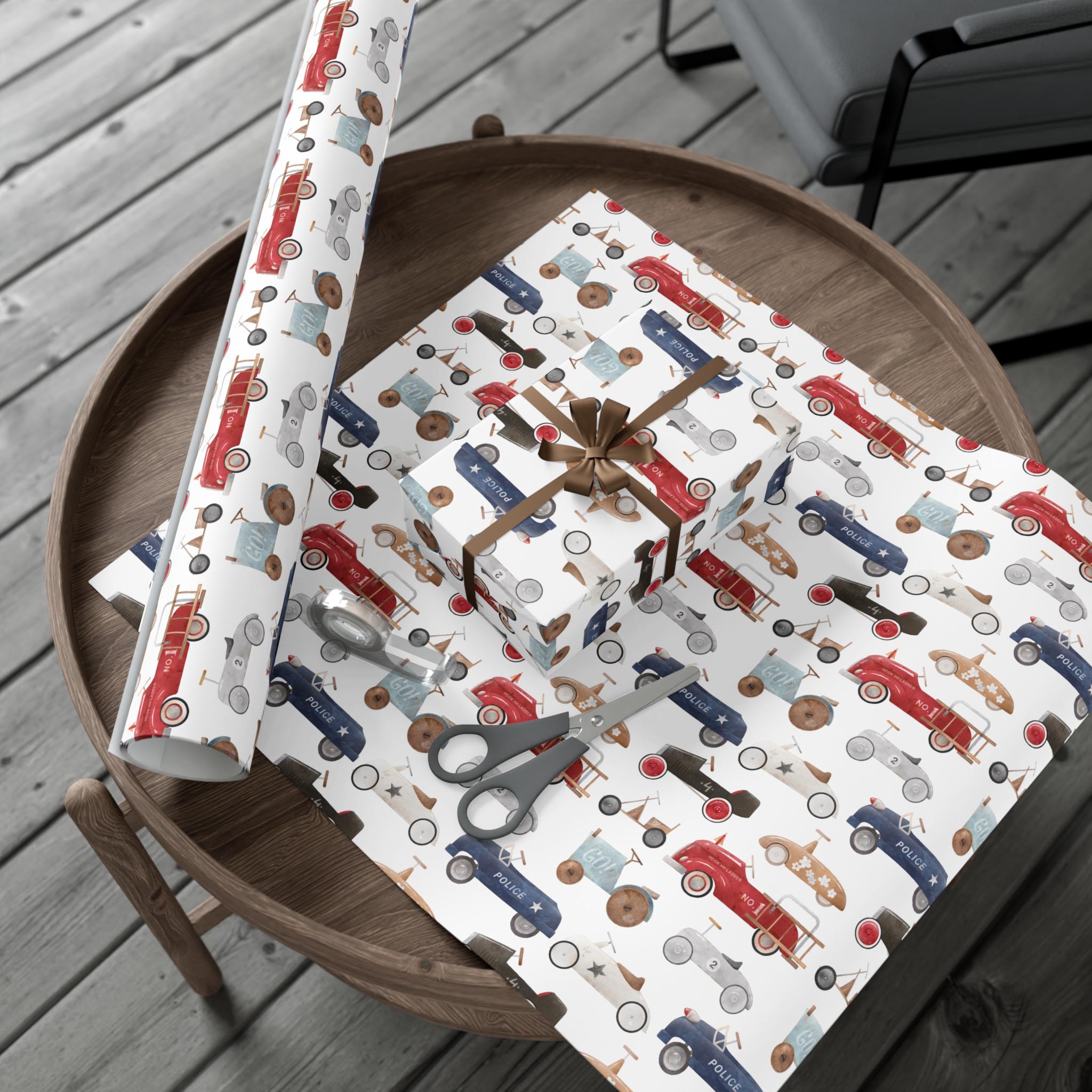 Retro Pedal Cars Wrapping Paper: Kids Birthday, Baby Shower, Usa-made ...