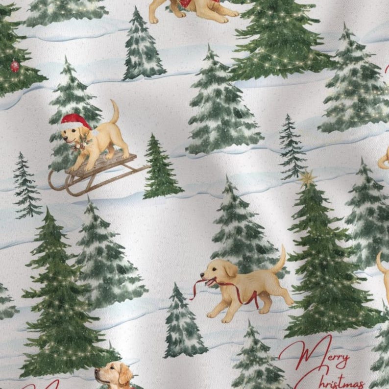 Snowy Golden Retriever Puppies Christmas Wrapping Paper, Retriever Dog ...