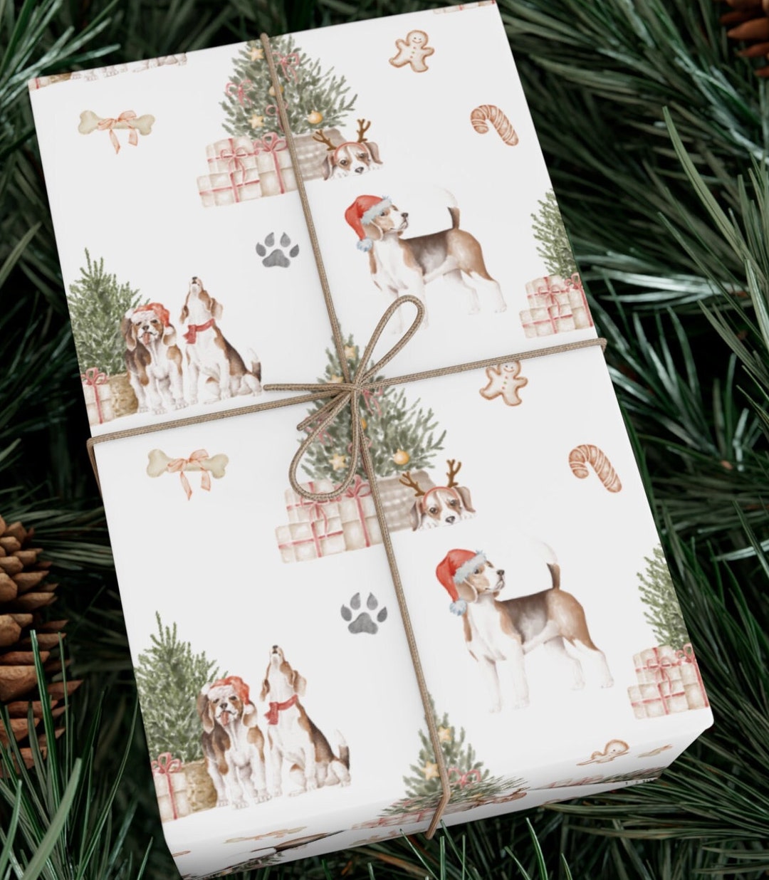 Beagle Christmas Gift Wrap, Merry Christmas Wrapping Paper, Vintage ...
