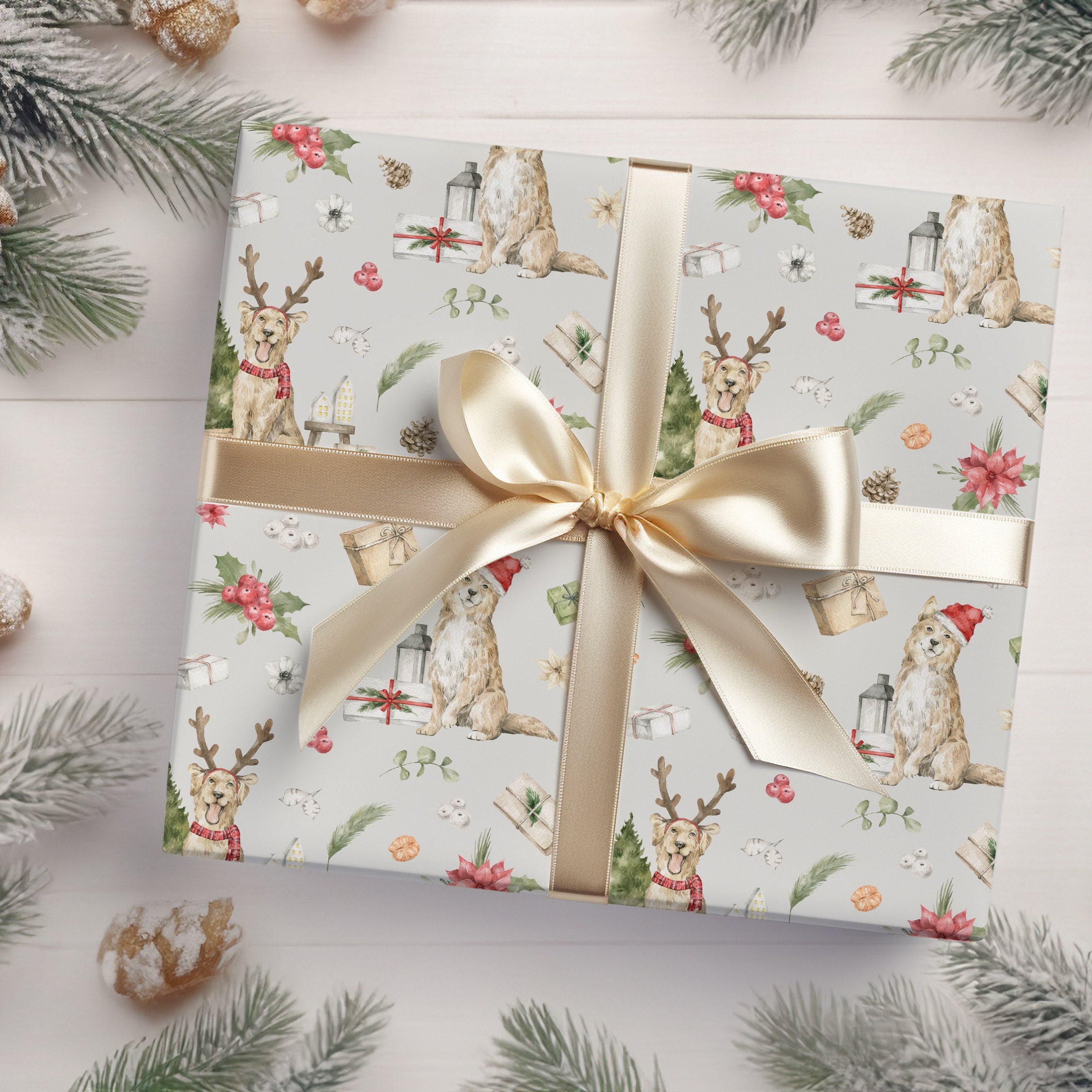 Christmas Dogs Wrapping Paper, Christmas Gift Wrap, Christmas Wrapping ...