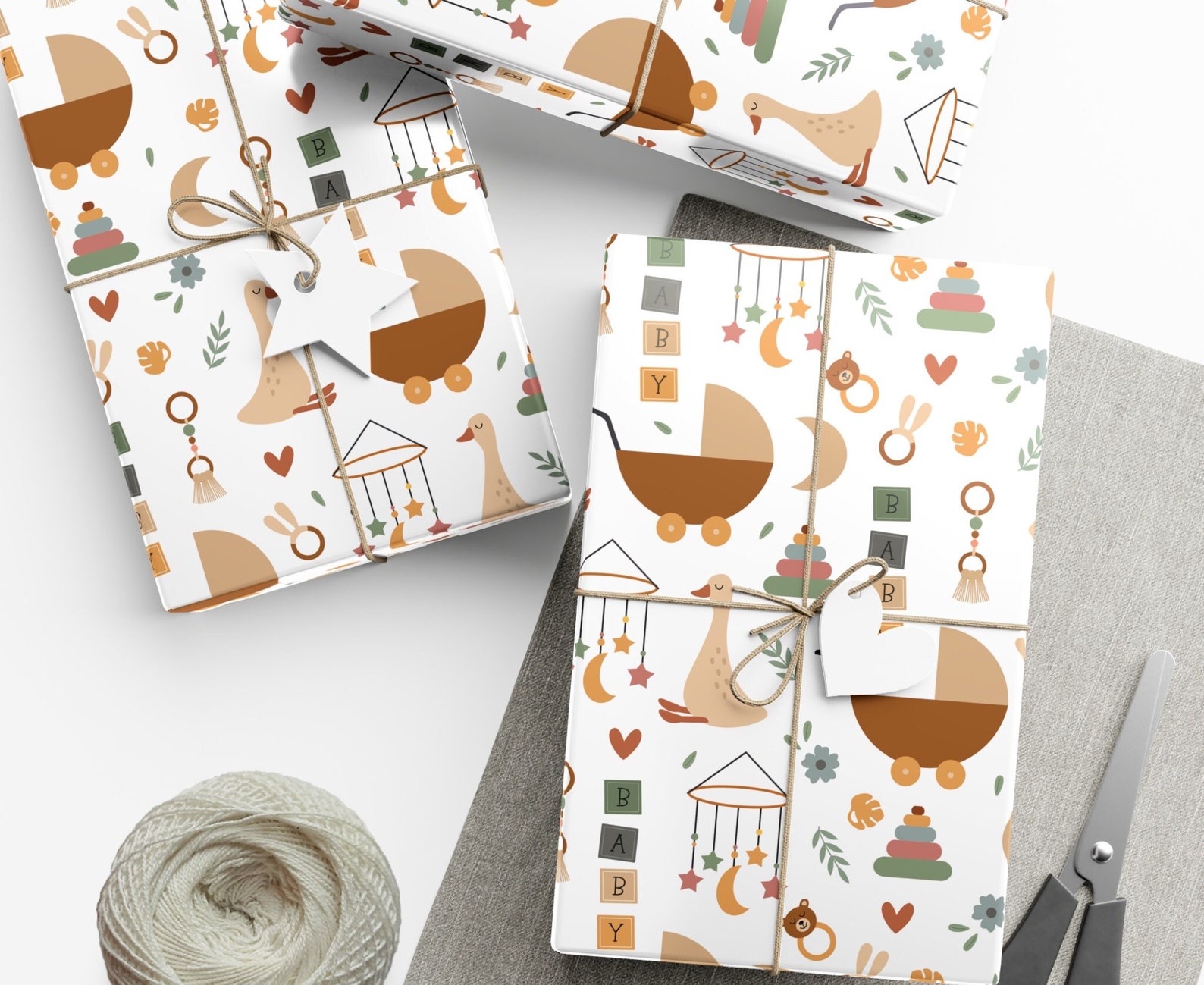 Boho Neutral Baby Shower Wrapping Paper, Baby Shower Gift, Baby Boy ...