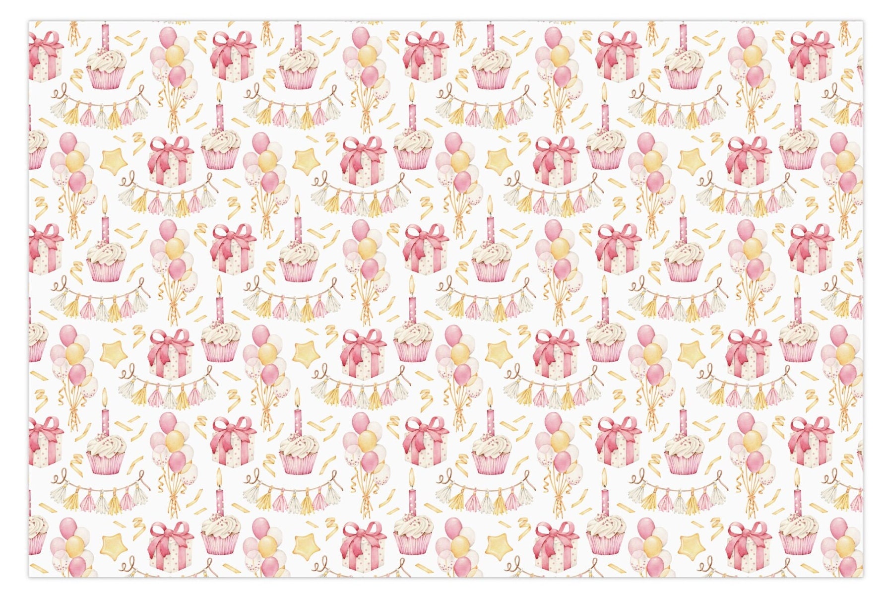 Happy Birthday Wrapping Paper, Pink Cake Birthday Gift Wrap, Wrapping ...