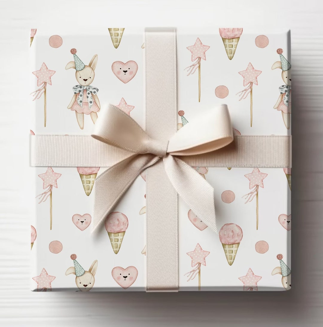 Baby Girl Wrapping Paper: Bunny, Ice Cream Cone Print - Etsy