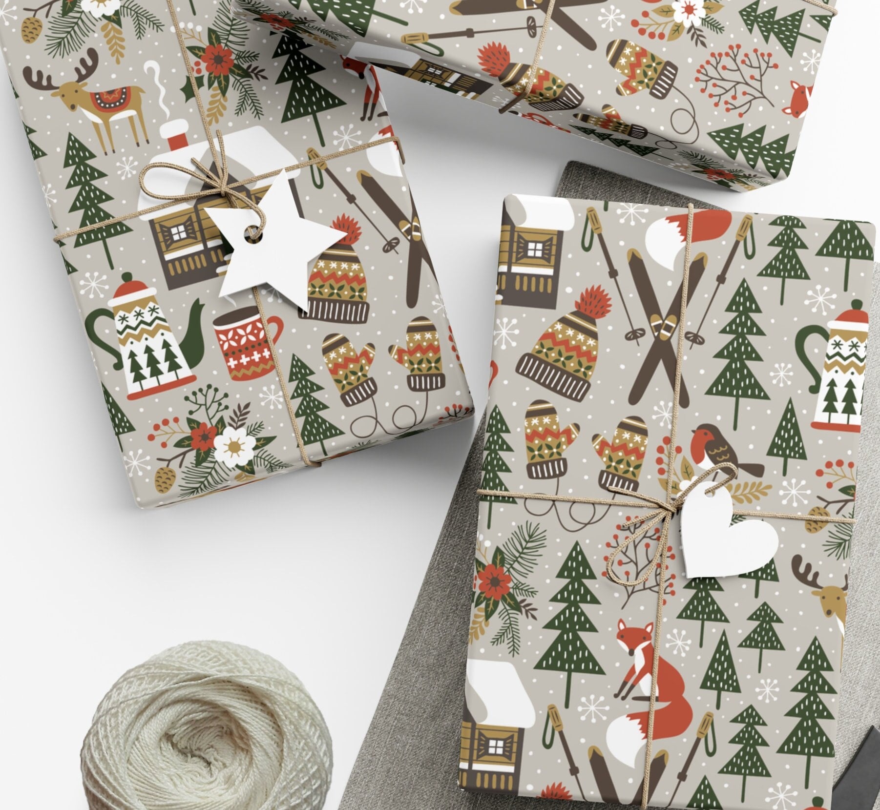 Ski Lodge Christmas Wrapping Paper: Nordic Woodland Cabin Gift Wrap - Etsy