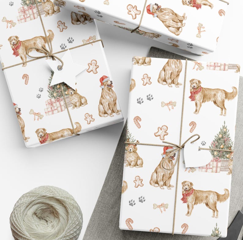 Golden Retriever Christmas Gift Wrap, Merry Christmas Wrapping Paper ...