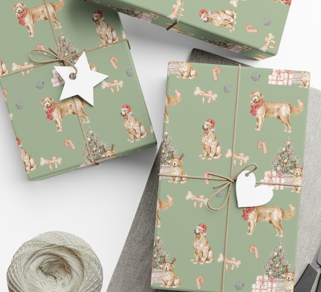 Golden Retriever Christmas Gift Wrap, Merry Christmas Wrapping Paper ...