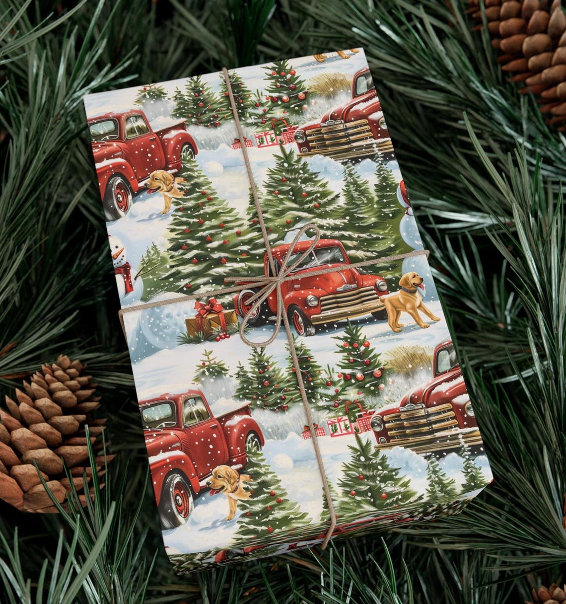 Christmas Dog Gift Wrap, Vintage Red Truck Christmas Wrapping Paper ...