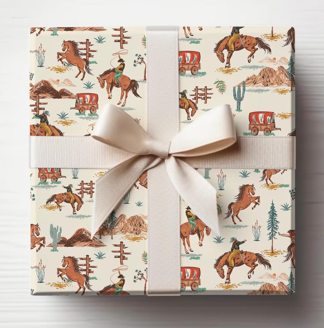 Wild West Cowgirl Cowboy Wrapping Paper, Desert Cactus Gift Wrap Roll ...