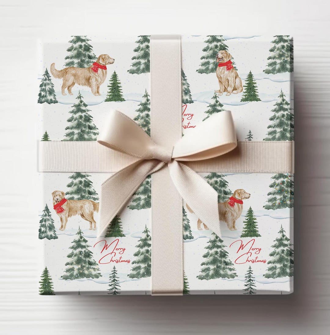 Golden Retriever Snowy Christmas Wrapping Paper, Retriever Dog Gift ...