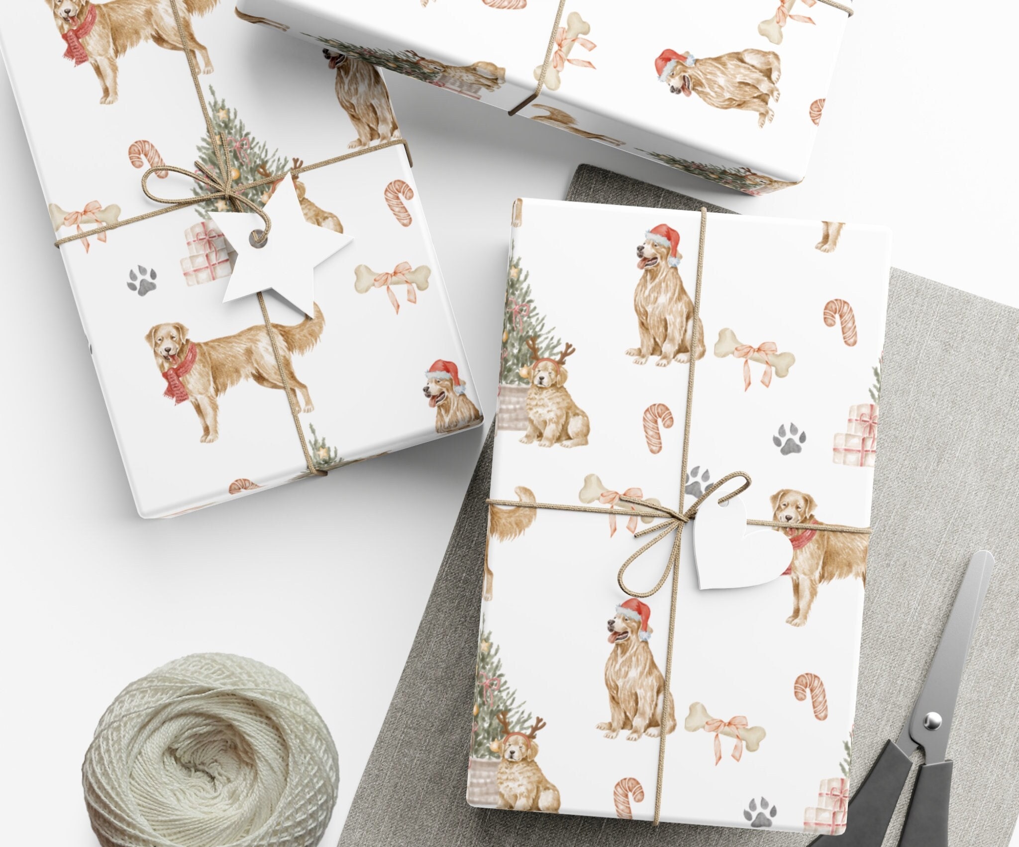 Golden Retriever Christmas Gift Wrap, Merry Christmas Wrapping Paper ...