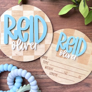 Baby Announcement Sign W/ Checker Board Design, Birth Announcement ...