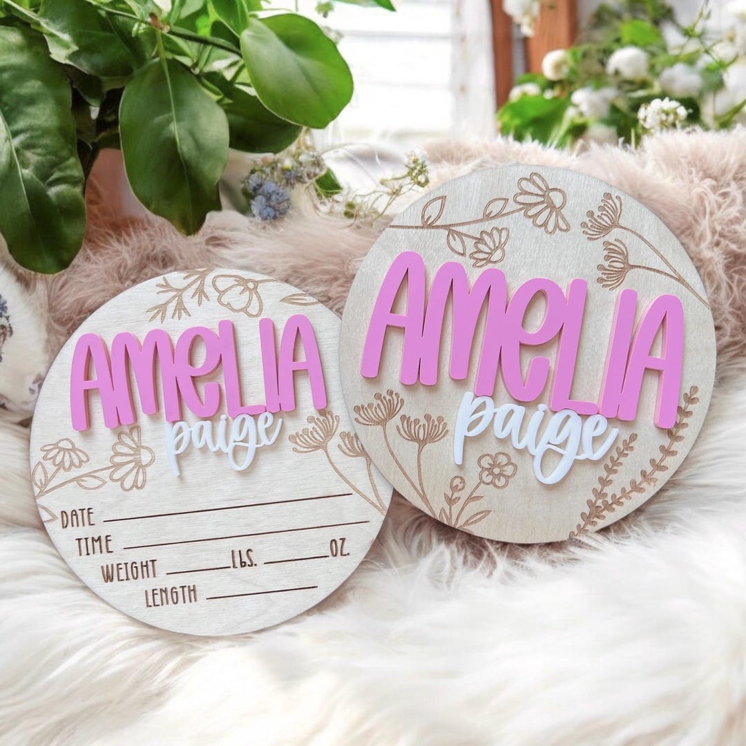 Wildflowers Baby Round, Announcement Sign, Flower, Birth Announcement ...