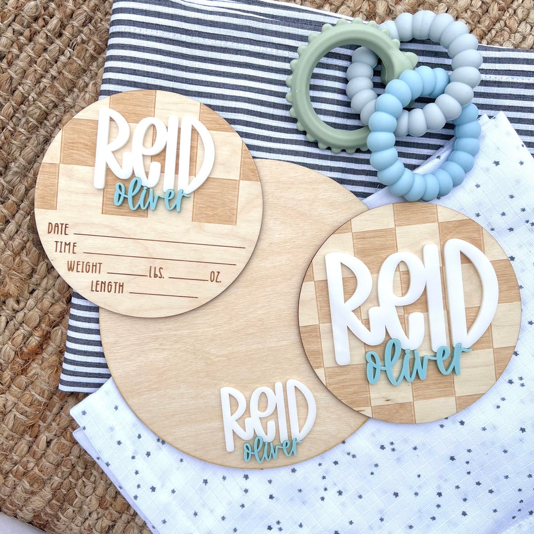 Baby Announcement Sign W/ Checker Board Design, Birth Announcement ...