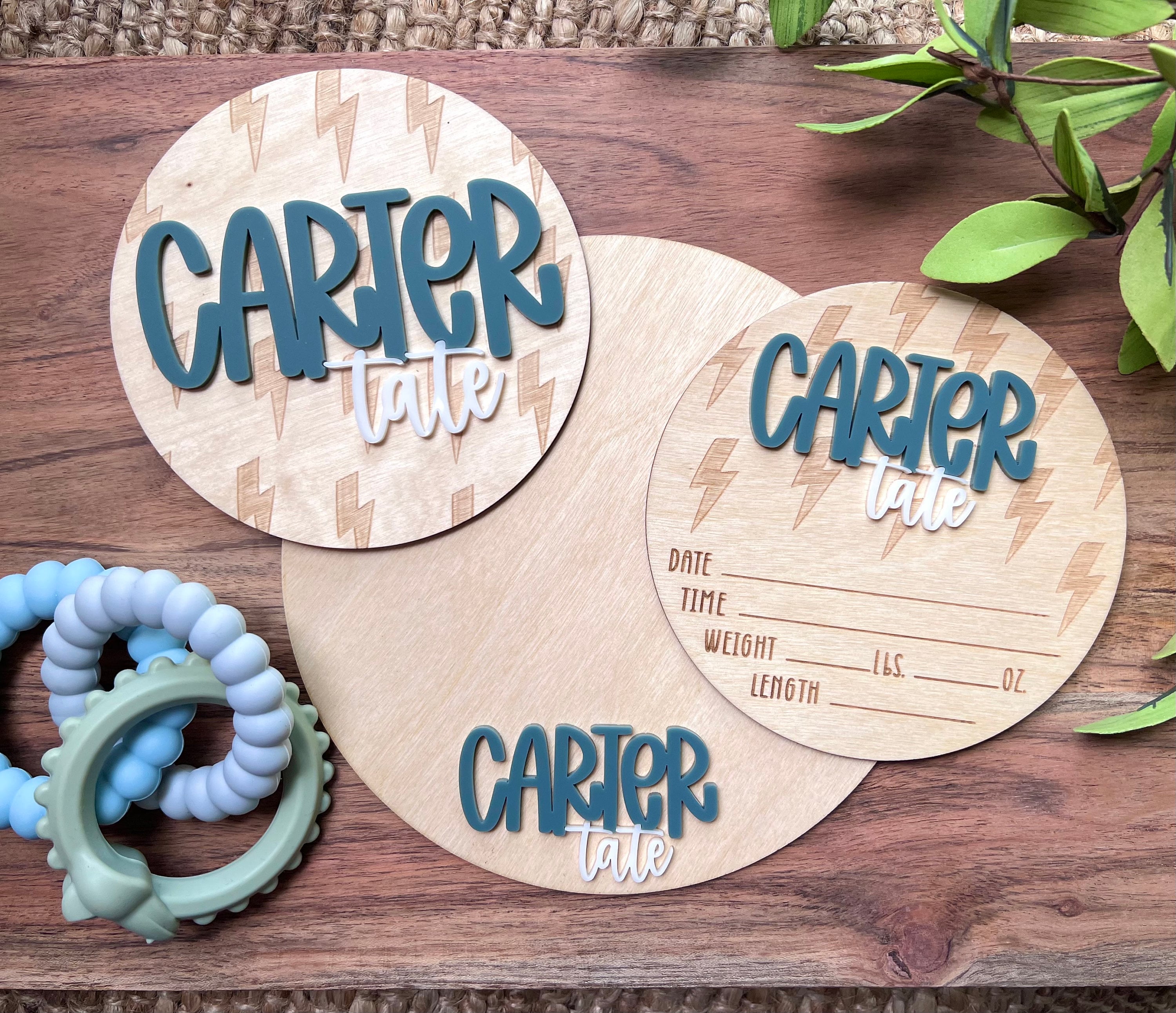 Baby Announcement Sign W/ Lightning Bolts, Birth Announcement Round ...