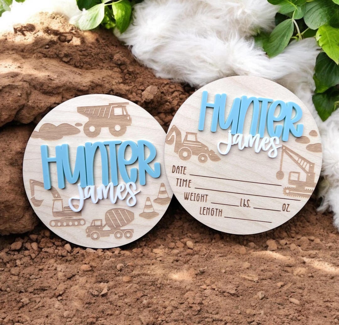 Construction Theme Baby Announcement Sign, Birth Announcement Round ...