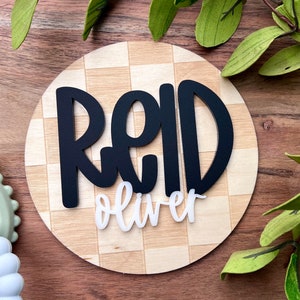 Baby Announcement Sign W/ Checker Board Design, Birth Announcement ...