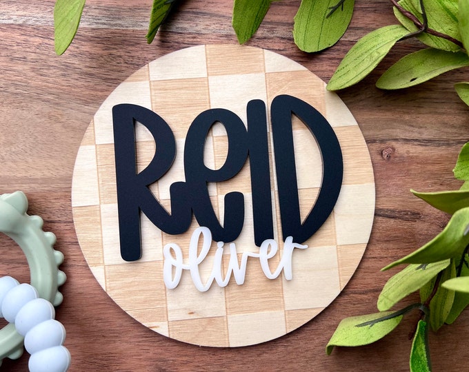 Baby Announcement Sign W/ Checker Board Design, Birth Announcement ...