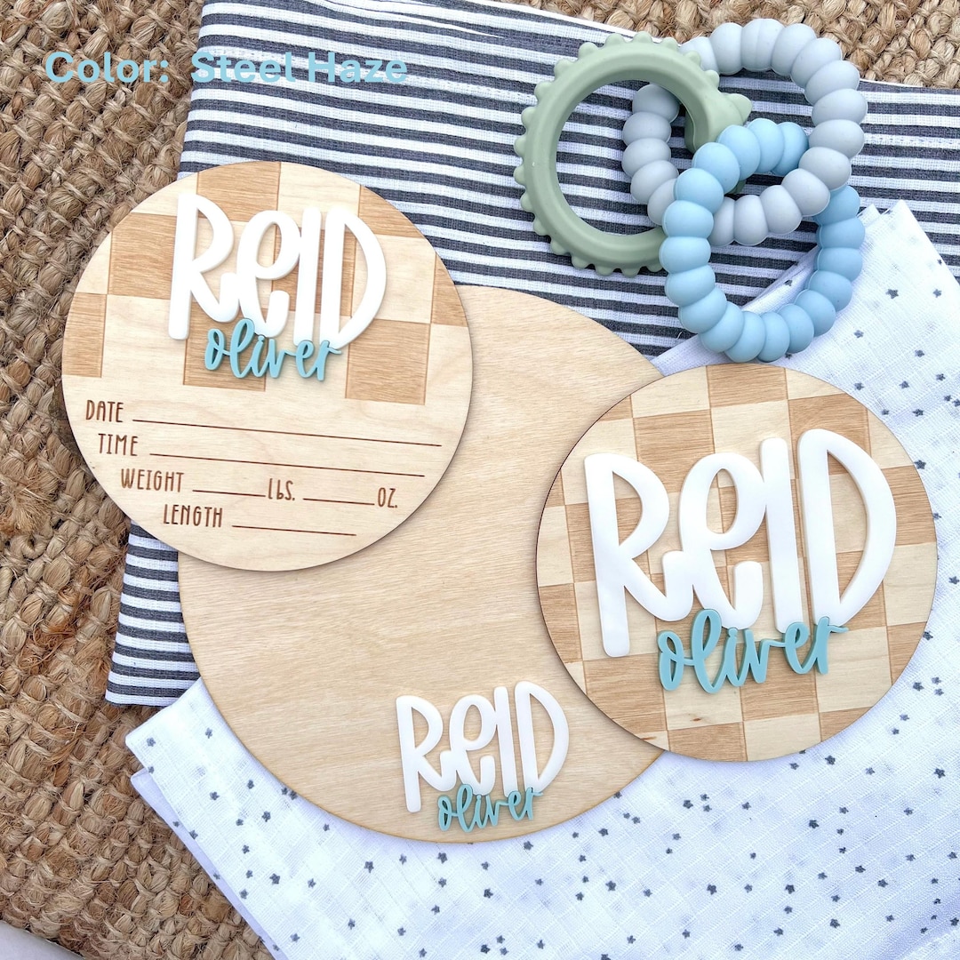 Baby Announcement Sign W/ Checker Board Design, Birth Announcement ...