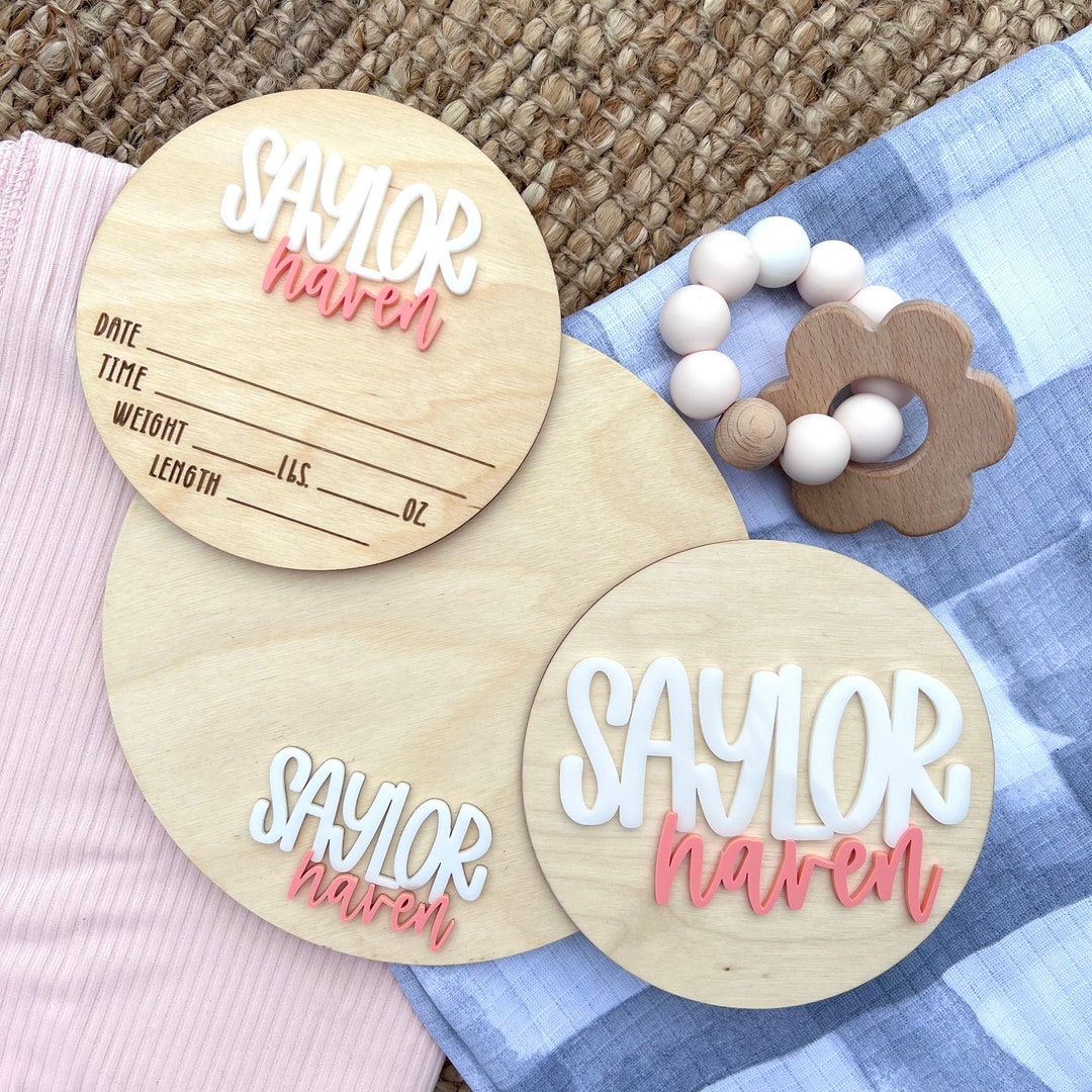 Birth Announcement Sign, Newborn Baby Stats Sign, Wooden Birth Sign ...