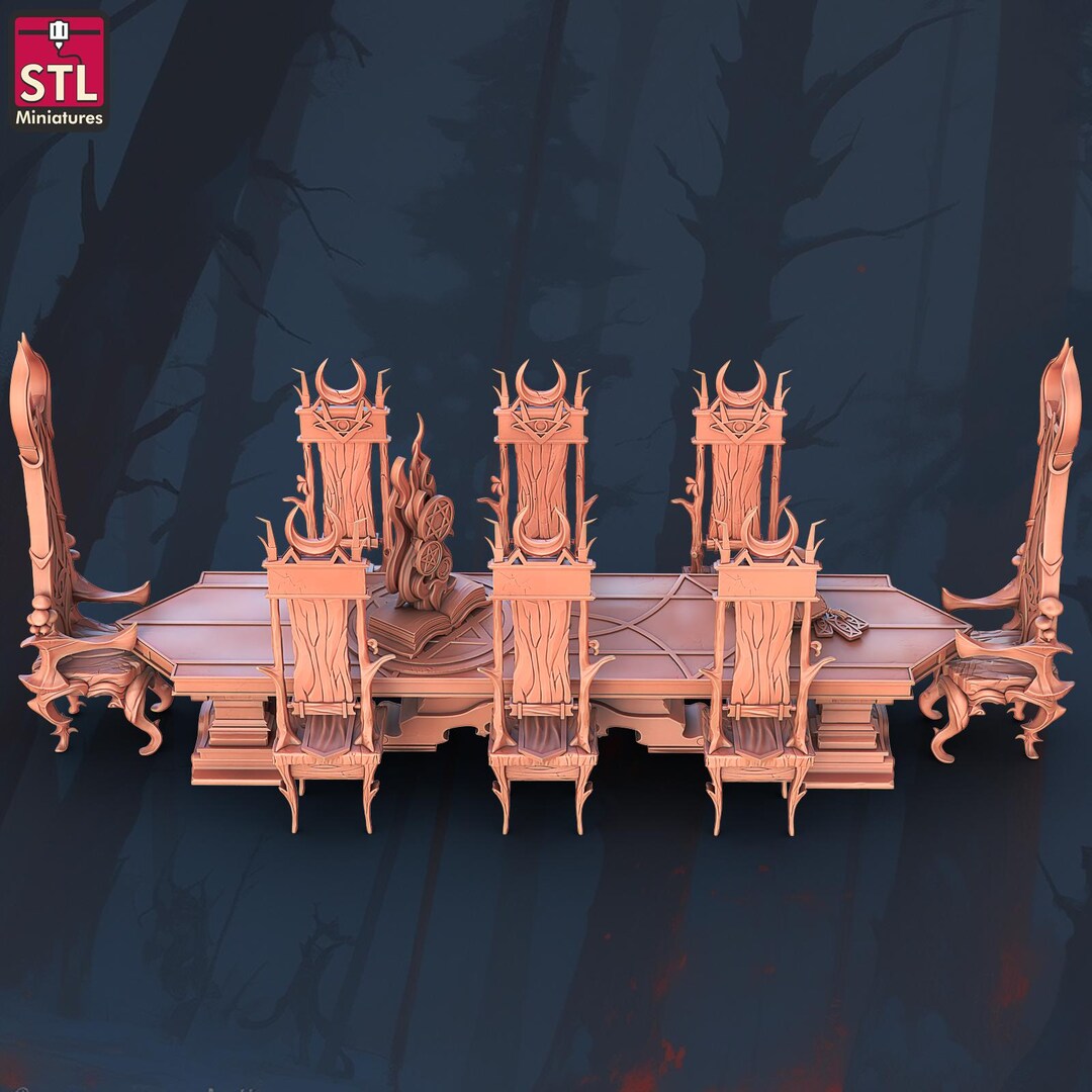 Witches Council Table W 8 Chairs, Crystal Ball and Tomb - Etsy