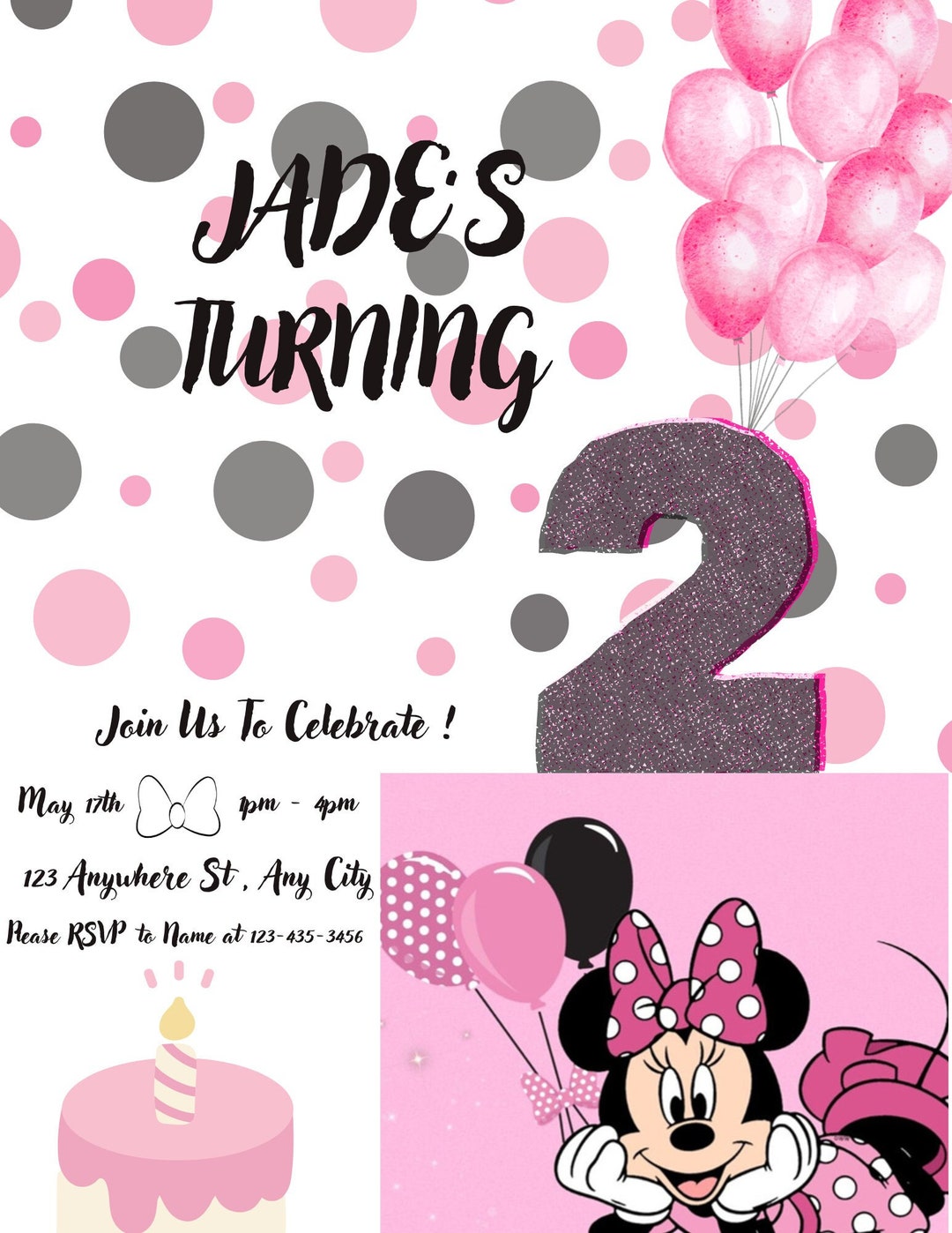 Minnie Birthday Invitation for Girls, Minnie Mouse Invitations, Minnie ...