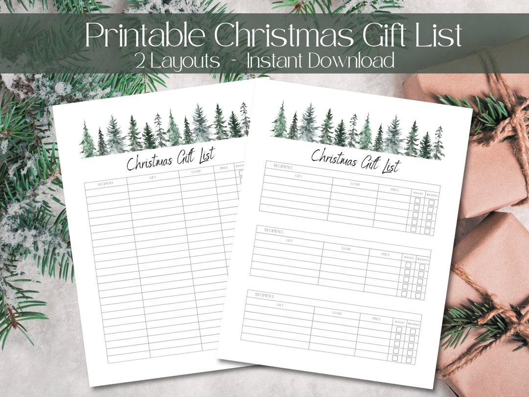 Printable Christmas Gift List Tracker PDF With 2 Layouts - Etsy