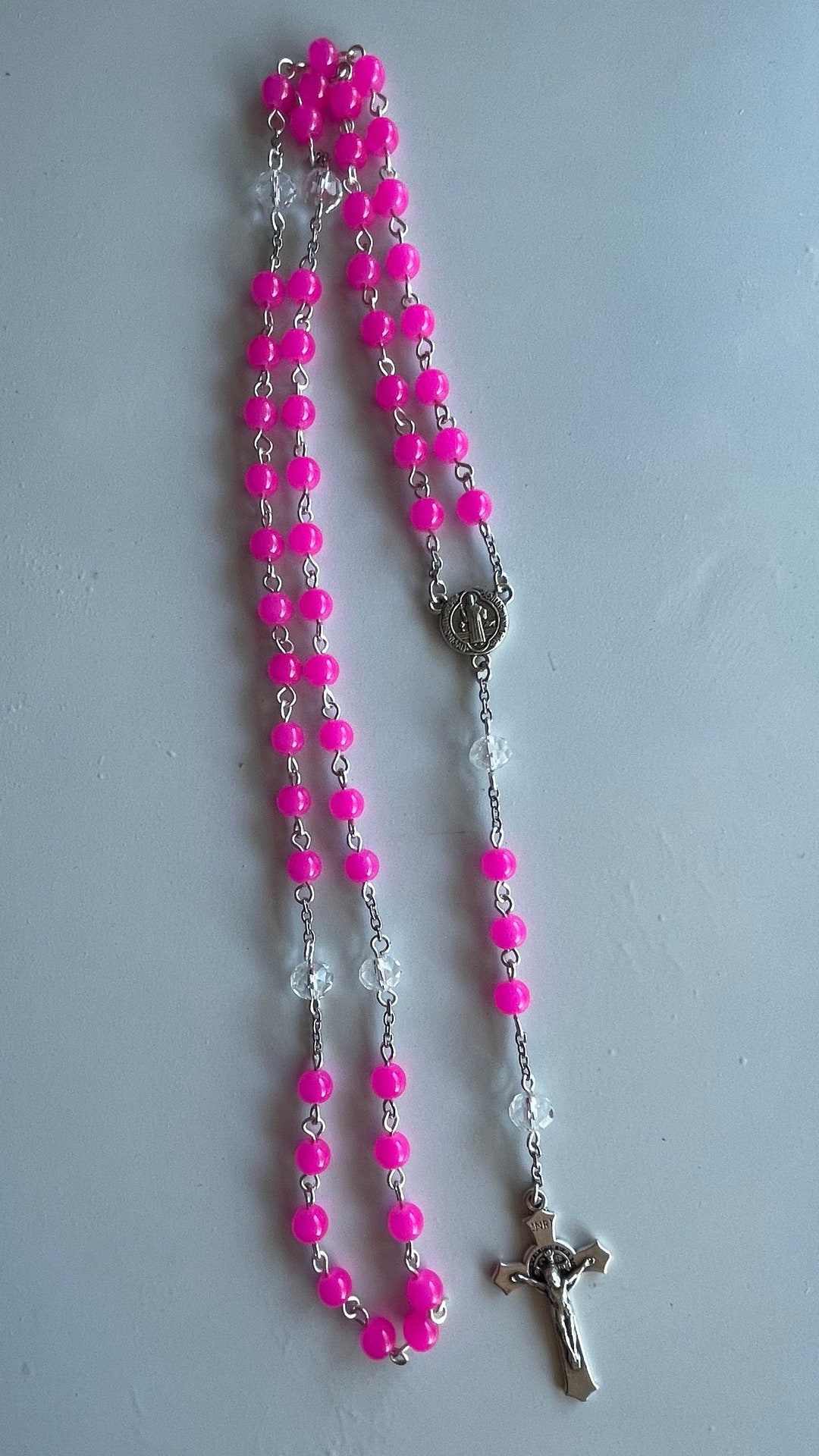 Bright Pink St. Benedict Rosary - Etsy