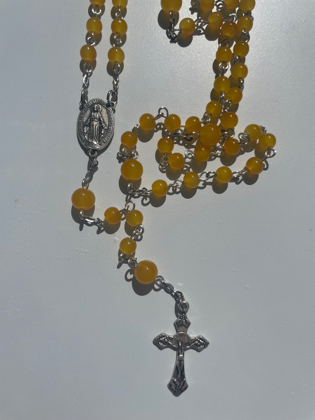 Yellow Miraculous Medal Rosary - Etsy