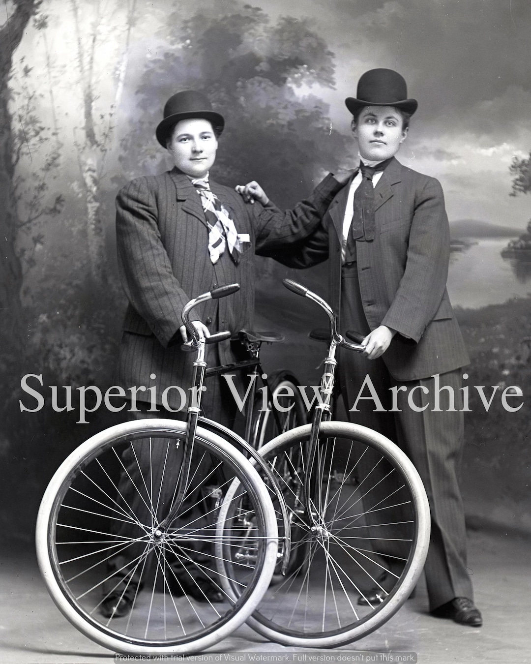 Old Bicycles Woman in Mens Suits Vintage Bicycling From Negative 1890 ...