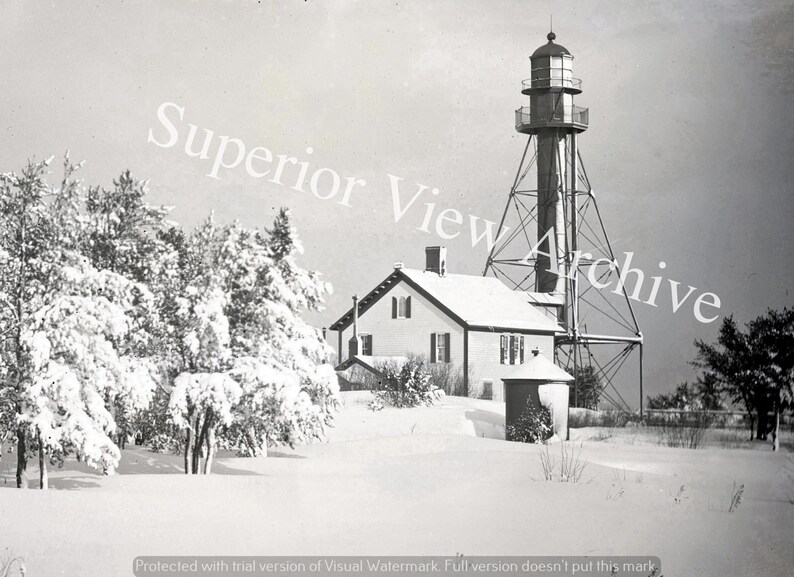 Vintage Lighthouse Whitefish Point Old Time Lighthouse in Snow - Etsy