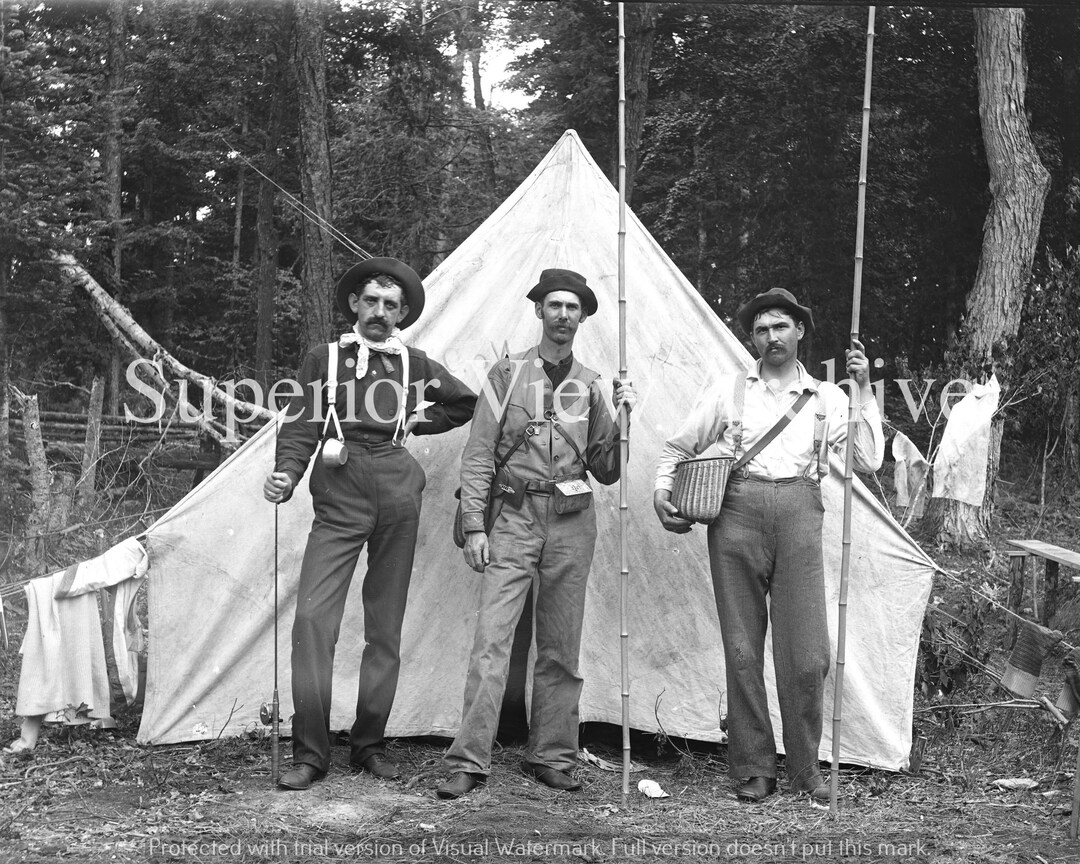 Old Time Fish Tent Camp Bamboo Poles Creels Worm Holders Hats ...