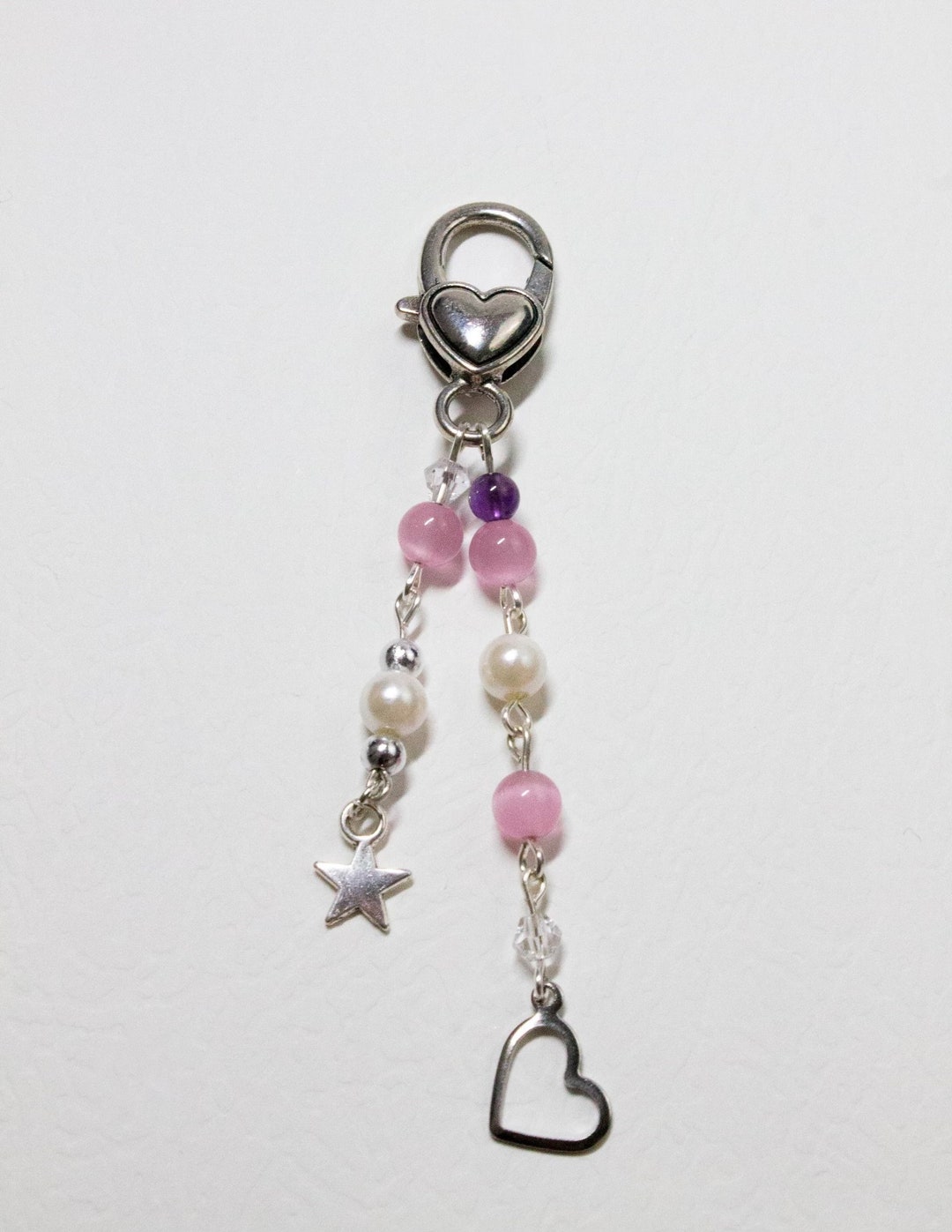 Handmade Pink Beaded Keychain: Heart & Star Charm - Etsy