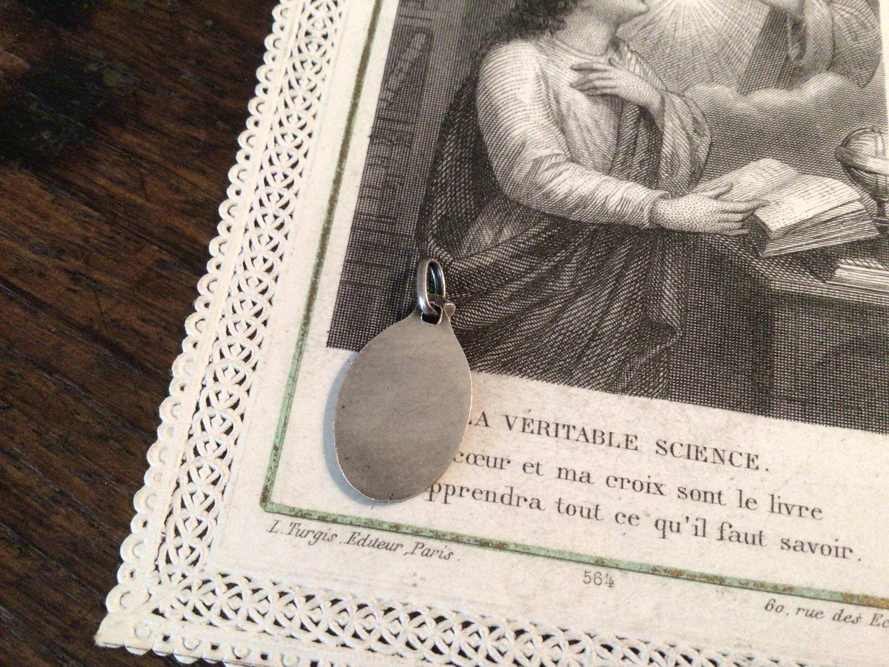 Small French Antique Medal, Portrait Holy Virgin Mary, Blank on Obverse ...