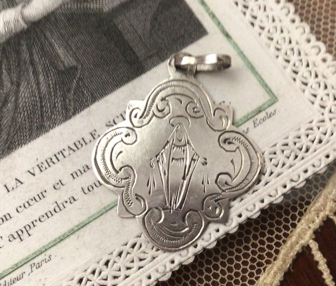 Antique French Silver Miraculous Medal, Plain on Obverse, Crab/boar ...