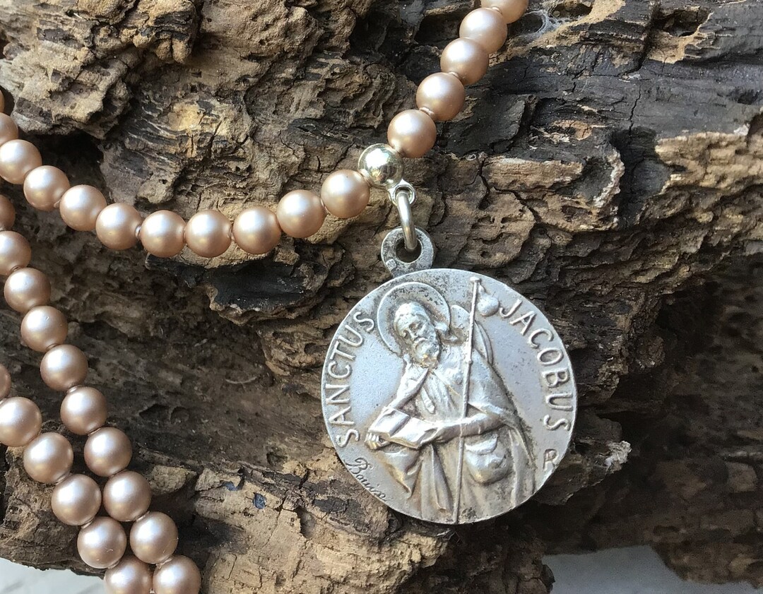 Vintage French Silver Saint Jacobus Medal, Powder Almond Colored ...