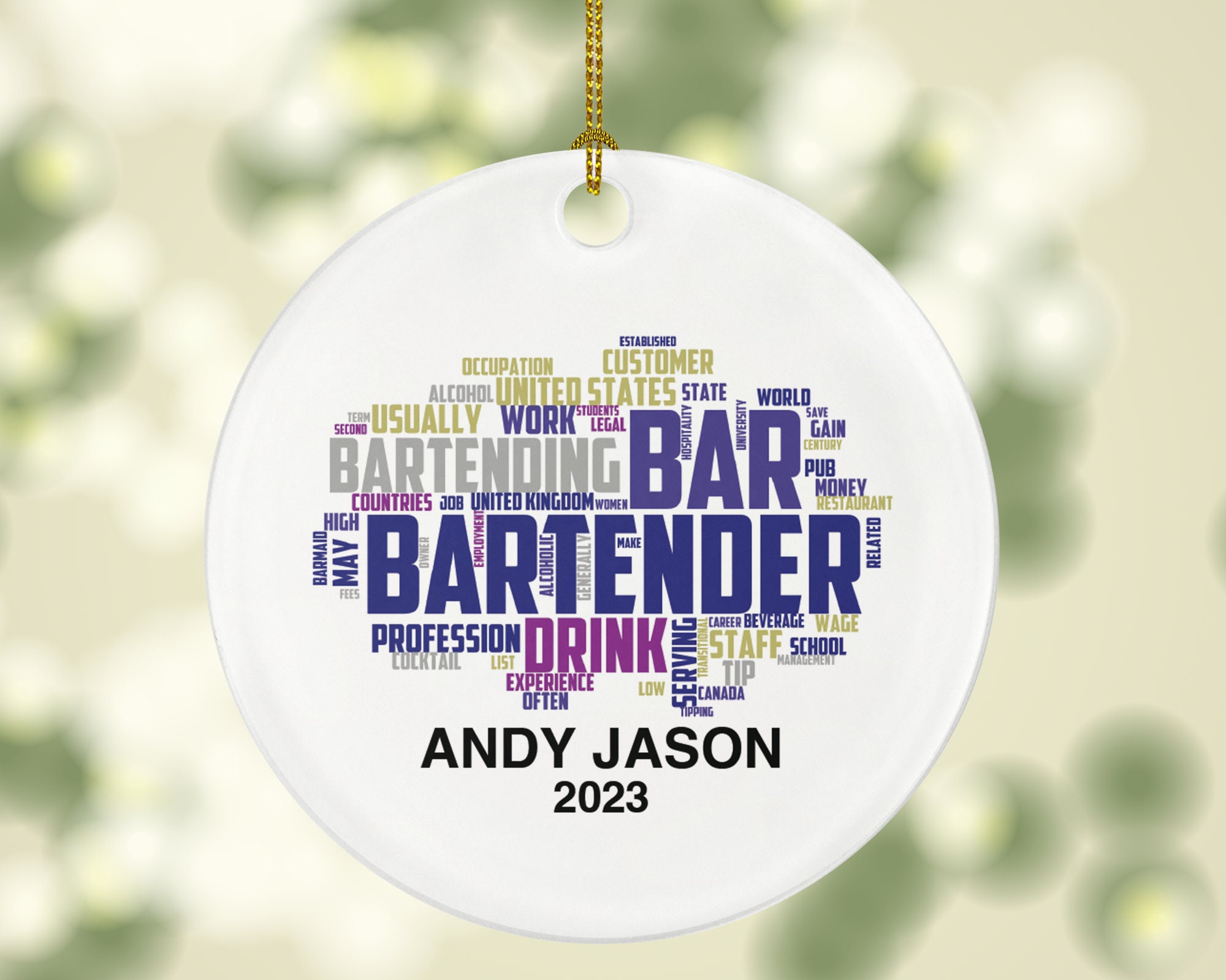 Bartender Word Art Christmas Ornament Personalized Coworker Employee ...