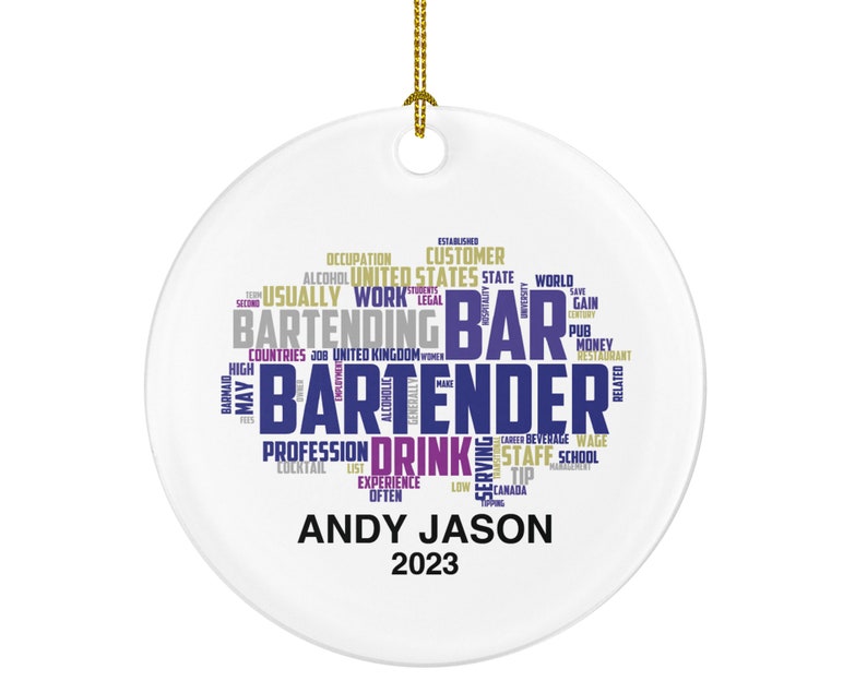 Bartender Word Art Christmas Ornament Personalized Coworker Employee ...